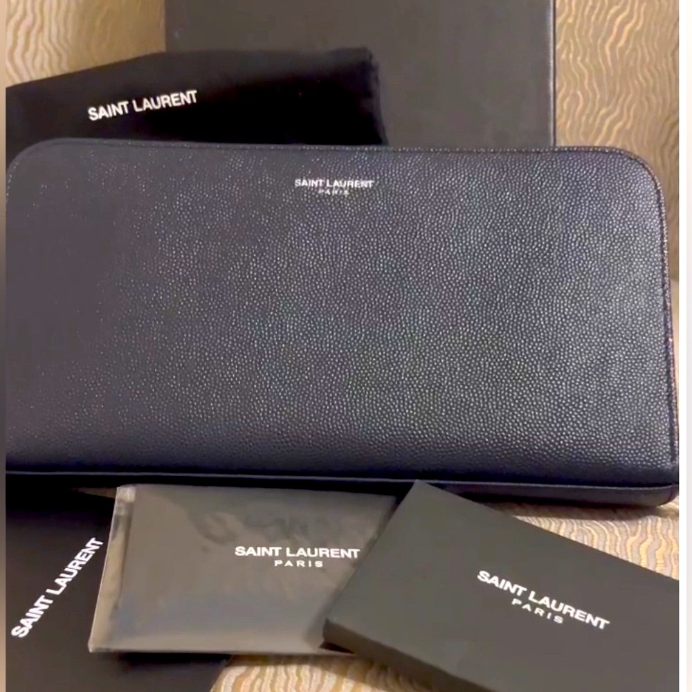 Saint Laurent Ysl Zip Around Wallet In Grain De Poudr… - Gem